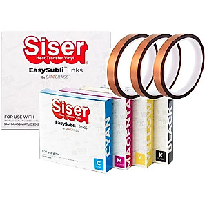 Sawgrass EASYSUBLI Sublimation Inks for SG500 / SG1000 Printer. Full Set of 4 Easy Subli Ink cartridges (CMYK) Bundle with 3 Rolls SUBLIMAX Brand Heat Tape- for Siser EasySubli Users.