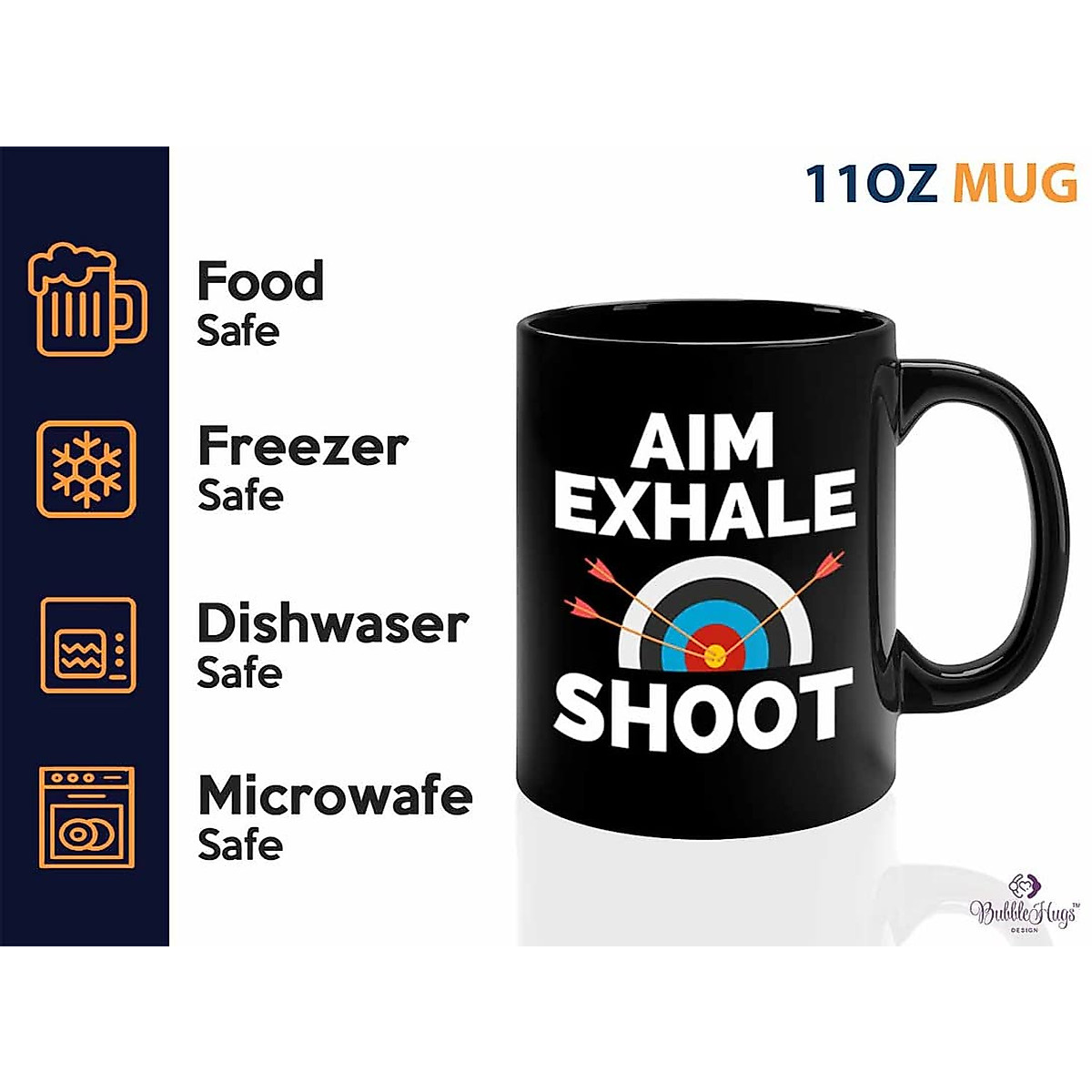 Bubble Hugs Archery Coffee Mug 11oz Black - Aim Exhale shoot - Archery Trainer Bowfishing Deer Shooting Target Shot