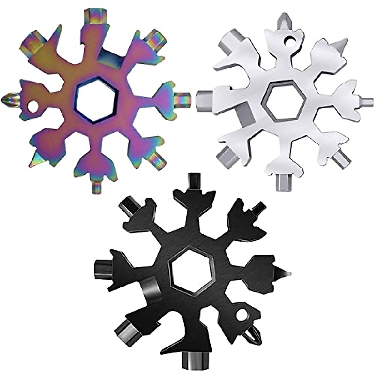 Snowflake Multitool,3 Pack 18-in-1 Snowflake Stainless Steel Multi Tool, Compact Flat Phillips Screwdriver Wrench/Bottle Opener Kit, Mini Durable and Portable,Stocking Stuffers for Men