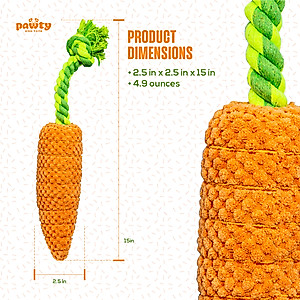 Pawty Dog Toys - Carrot Tug Rope Dog Toy - Squeaky Gift for Puppy Birthday - Cute Toys for Small to Medium Dogs - Durable Toy for Aggressive Chewer - Dog/Puppy Chew Food Shaped Toy - Tug Rope Dog Toy