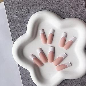 KQueenest Extra Long Press on Nails Solid Color Square Acrylic Fake Nails Full Cover Nude False Nails for Women and Girls Daily Wear 24PCS matte long