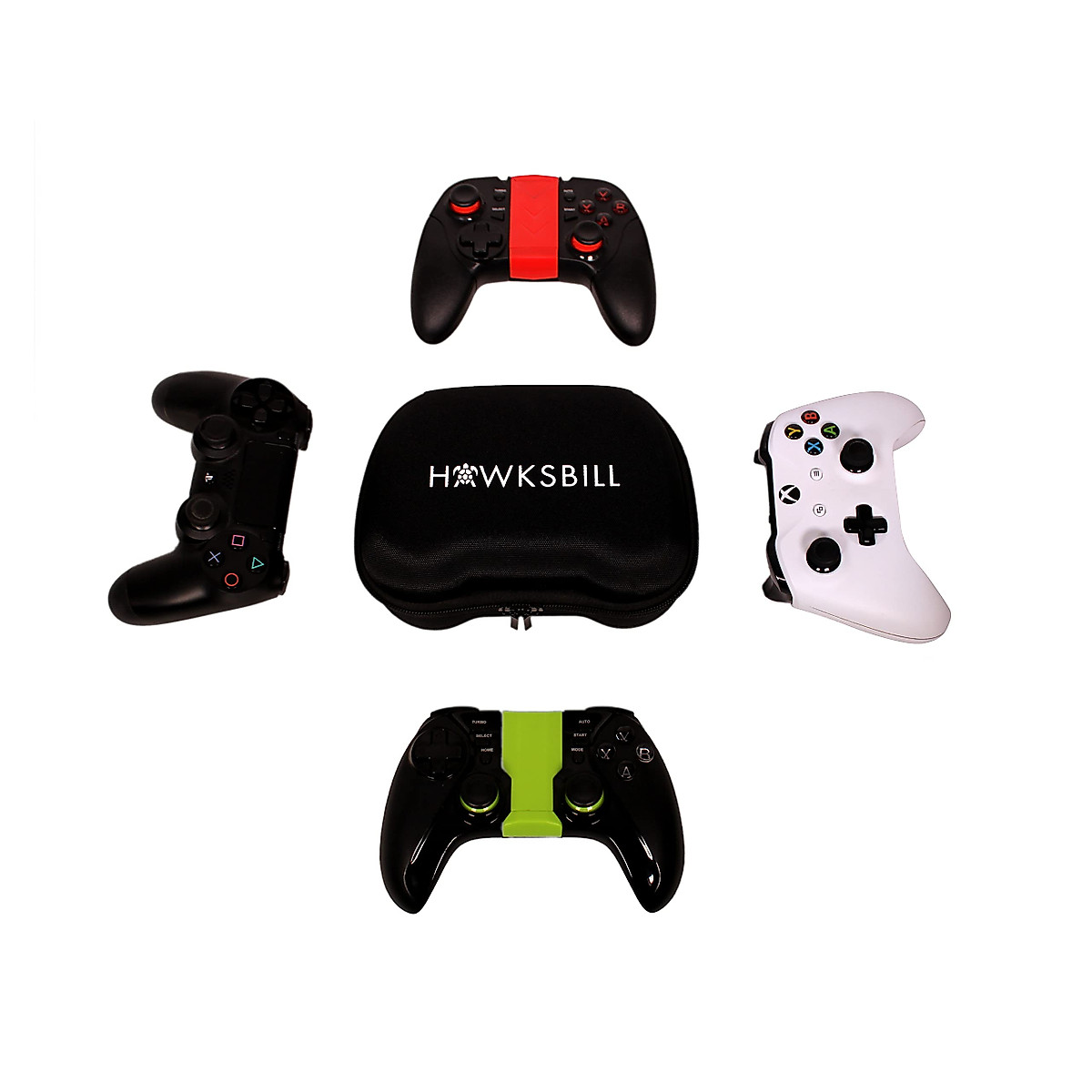 Hawksbill Travel Controller Case Compatible with Switch Pro Controller, PS5 Controller & Xbox Controller - Portable and Compact Hard Shell Carrying Case (Black & White)