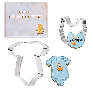 Baby Shower Cookie Cutters, 2 Pieces Baby Onesie and Baby Bib Cookie Cutter Shapes for Birthday Party Baby Shower