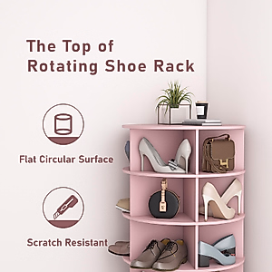 Maotifeys Rotating Shoe Rack Tower, 7-Tier Spinning Shoe Rack, Free Standing 360° Revolving Shoe Organizer Can Hold 28 Pairs of Shoes for Entryway Living Room Hallway (7-Tier, Pink)