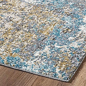 LUXE WEAVERS Rug - Persian Rugs 6490 Abstract Area Rug - Modern Design, Medium Pile, Turquoise / Size 5 x 7