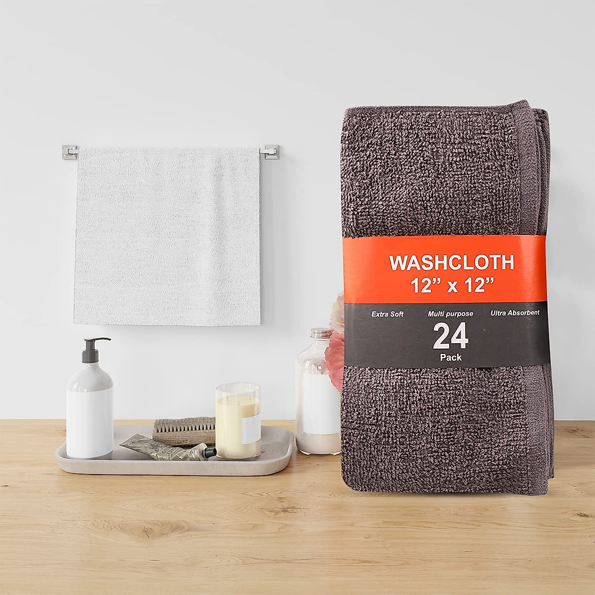 BEST TOWEL 24-Pack Washcloths - Extra-Absorbent - 100% Cotton - 12" x 12" (Multi, 24 Pack Washcloth 12x12)