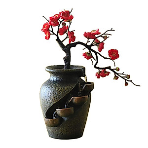 XXXXW Relaxation Desktop Fountains Tabletop Fountains Creative Home Garden Simulation Plant Vase Crafts Resin Waterfall Indoor Desktop Flowing Water Landscape Ornament Interior Water Feature