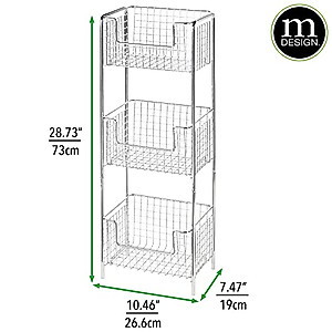 mDesign Steel Freestanding Storage Organizer Tower Rack Basket Shelf, Metal 3-Tier Furniture Unit for Master/Guest Bathroom, Powder Room - Holds Bath Towels, Soap - Concerto Collection - Chrome