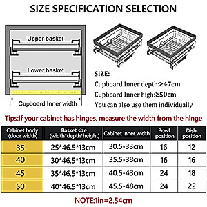 Kitchen Pull Out Shelves Small Size Double Drawer Telescopic Pull Out Spice Rack Vegetable Dish Basket for Kitchen Cupboard, Pantry, Bathroom Stainless Steel Slide Out Cabinet Organizer (30(W)*46.5(