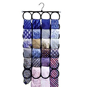 Scarf Hanger ~ Multiple Purpose Holder for Closet ~ Clutter Removing and Space-Saving Hanger for Scarves, Shawl, Belts & Accessories ~ Scarf Hanger 28 Rings (Black)
