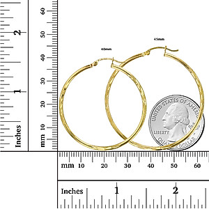 14k Yellow Gold Solid Polished Diamond Cut Hoop Earrings for Women | 2mm Thick | Classic Style | Diamond Cut Hoop Earrings | Secure Click-Top | Shiny Polished Earrings for Women, 2x45mm