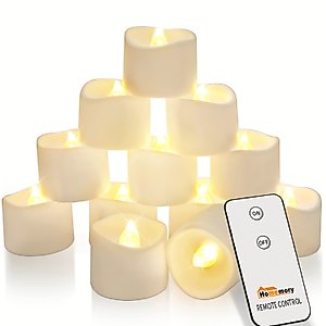 Homemory Remote Control Tea Lights, Flickering Realistic Tea Lights Battery Operated with Remote, for Home Decor and Seasonal Celebration, Pack of 12, Warm White Light, Dia 1-2/5'', H 1-1/4''
