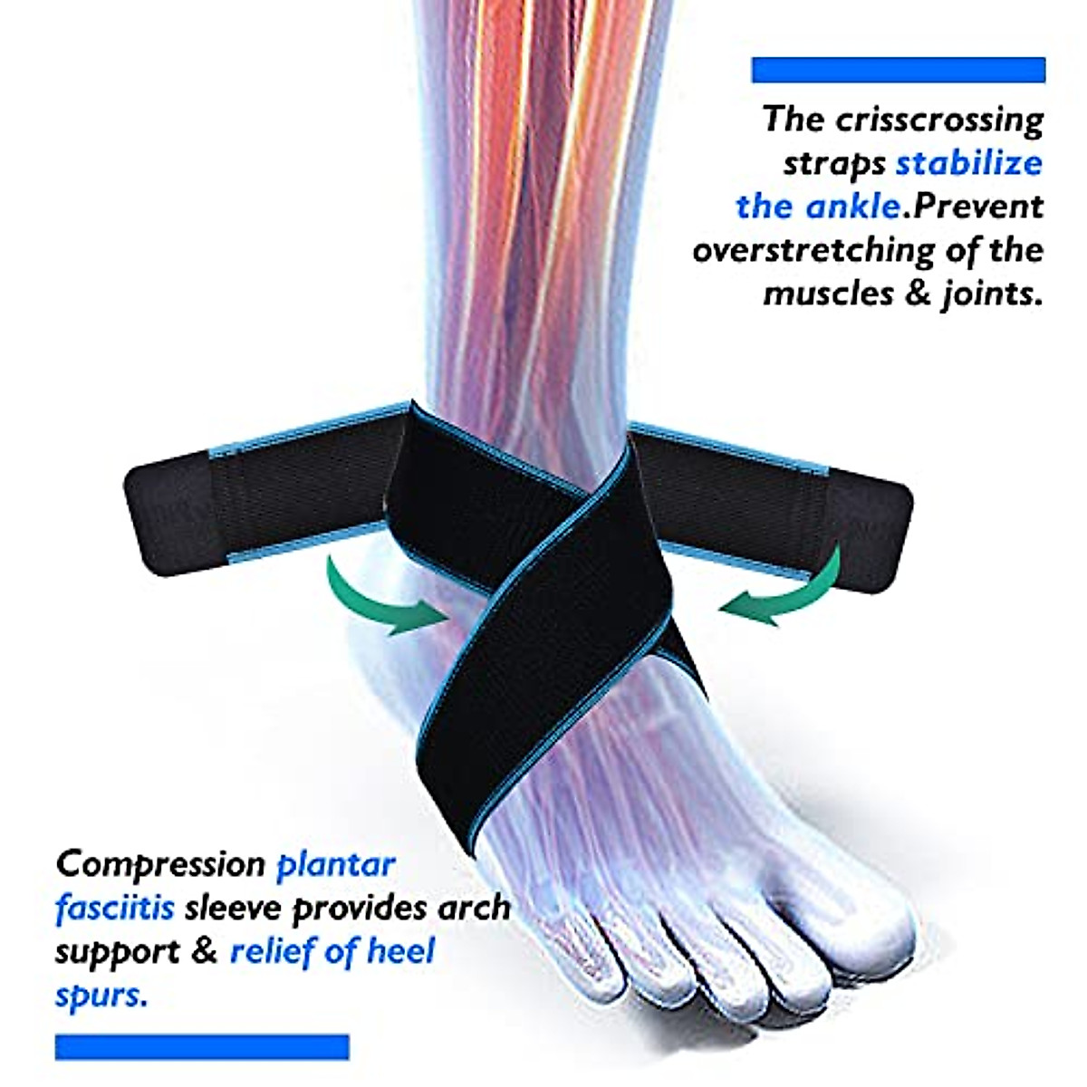 U-pick Ankle Brace for Plantar Fasciitis Support, Compression Sock Adjustable Strap for Heel Spur Achilles Tendonitis & Perineal Tendonitis & Sprained Ankle, Heel Pain Relief (Single/Black)