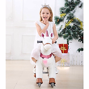 JoJoPooNy Ride on Unicorn Toys for Girls, Ride on Horse Riding Pony for Children 3-6 Years Old, Rideable Plush Walking Horse Animal with Wheels