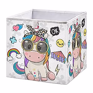 Kigai Cute Unicorns Cube Storage Bins - 11x11x11 In Large Foldable Storage Basket Fabric Storage Baskes Organizer for Toys, Books, Shelves, Closet, Home Decor