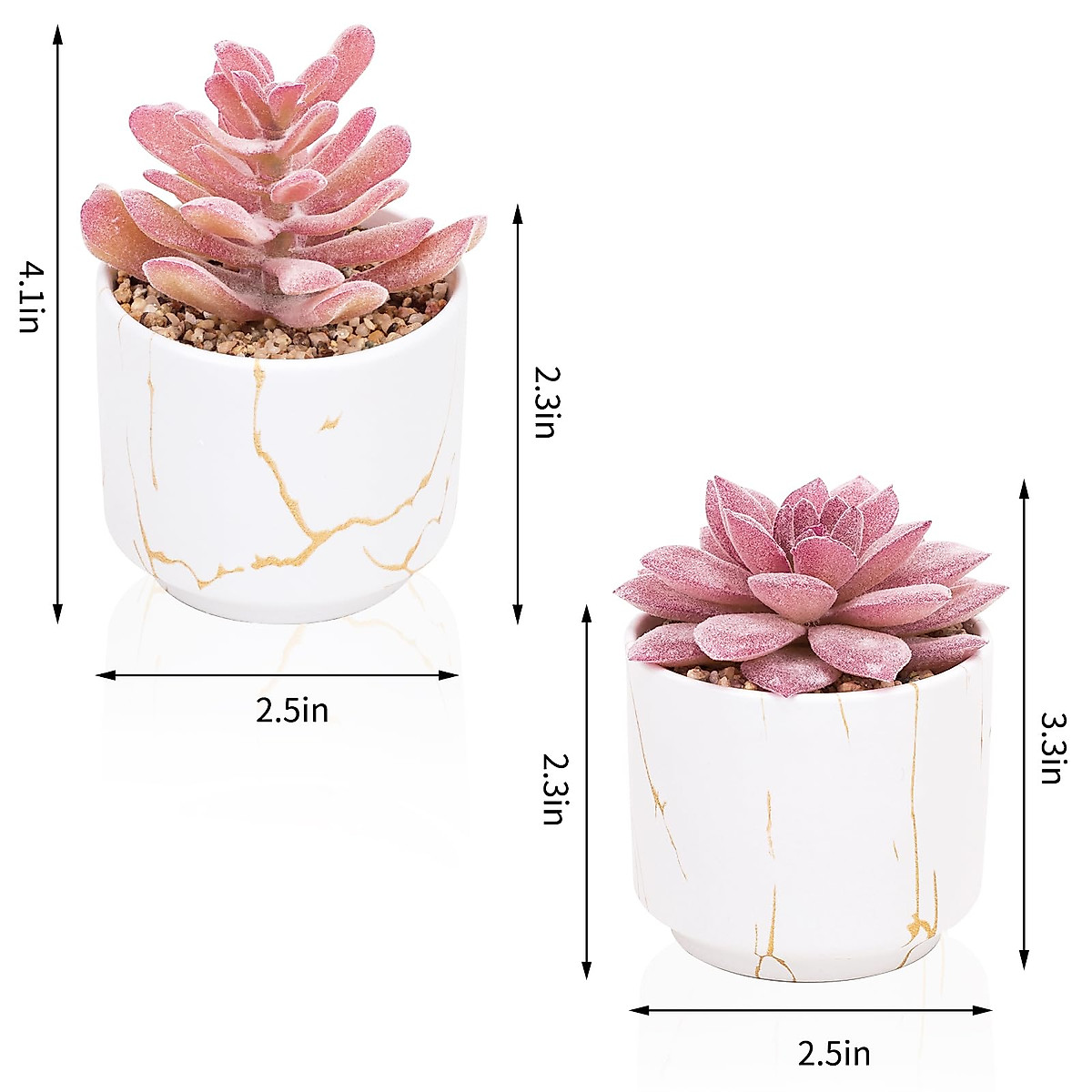 CEWOR 2pcs Succulents Plants Artificial Pink Office Decor for Women, Fake Succulents in Ceramic Pots, Fake Plants for Bathroom Desk Home Decoration Office Supplies