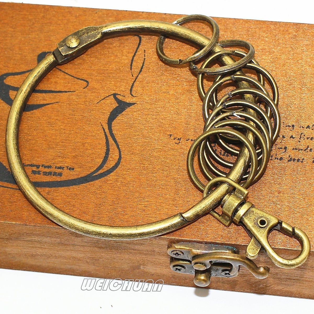 WEICHUAN Metal Antique Bronze Keychain/Key Holder/Key Ring/Key Hooks - Antique Bronze Round Large Circular Ring with 10 Small Rings (Pack of 1)