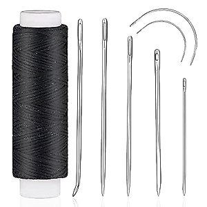 Ftyiwu Waxed Thread 32 Yards (Black), Leather Sewing Waxed Thread with Hand Sewing Needles, Leather Sewing Thread Set for Home Upholstery Carpet Leather Canvas Repair and Sewing