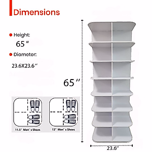 Original Rotating Shoe Rack A square Tower,original 7-tier hold over 28 pairs of big shoes,Spinning Shoe Display Lazy Susan,Revolving 360 shoe rack,Rotate Shoes Closet Organization.weinstein storage