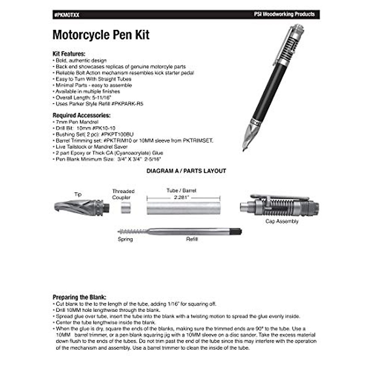 Penn State Industries PKMOTAP Motorcycle Kickstart Action Ballpoint Pen Kit Woodturning Project (1, Antique Pewter)