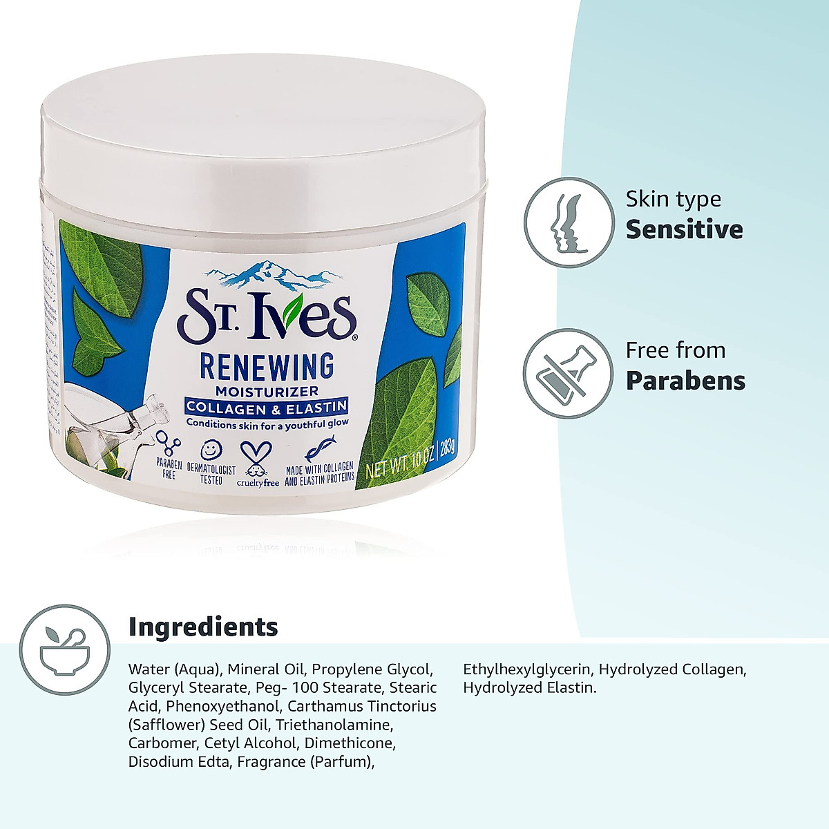 St. Ives Moisturizer Collagen and Elastin Facial Moisturizer Renewing Paraben Free, Dermatologist Tested, Cruelty Free 10 oz