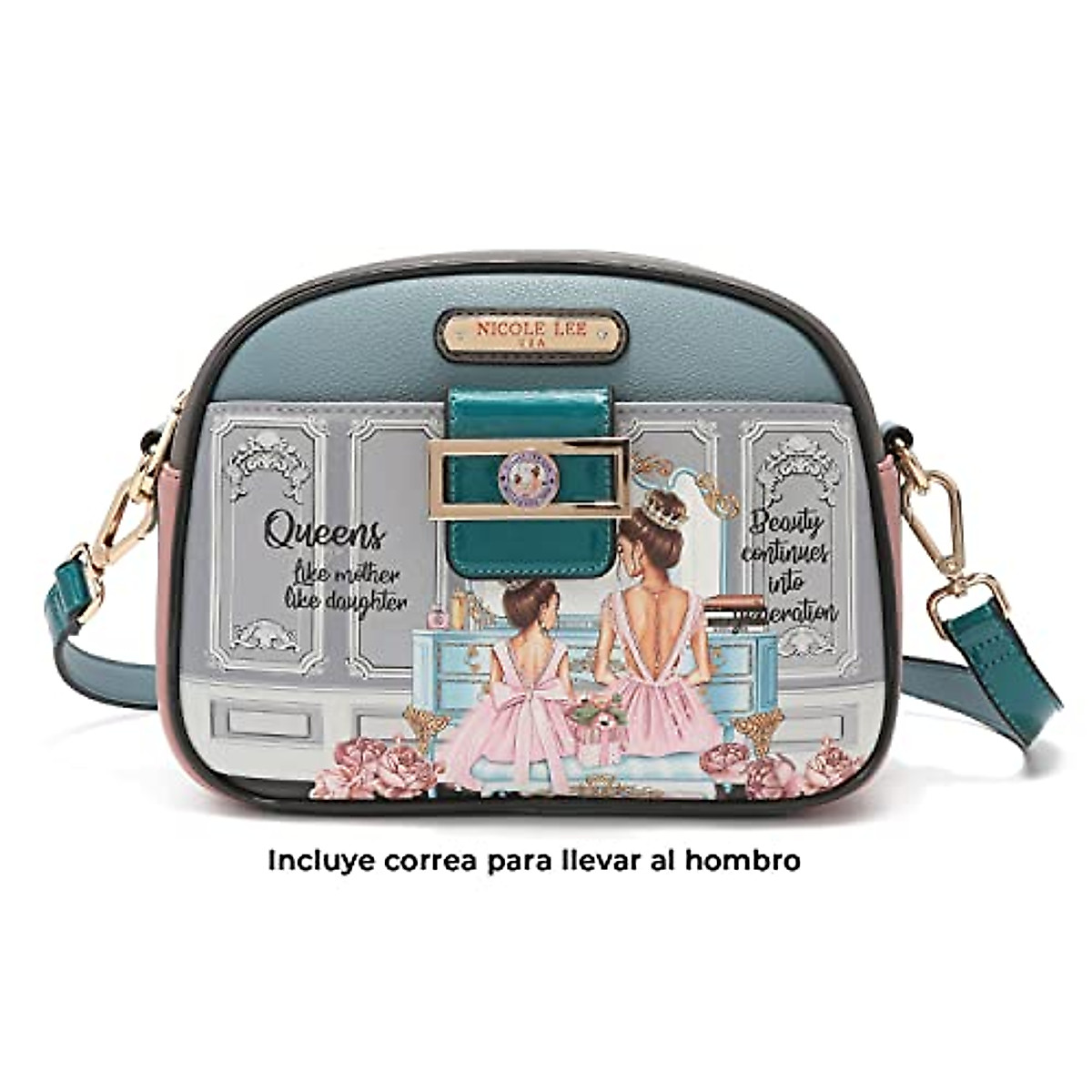 Nicole Lee Oelfina Small Fashion Print Crossbody Bag, Front Flap Pocket, Adjustable Detachable Shoulder Strap (Double Queens)