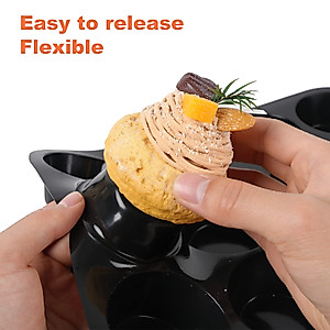 Inn Diary Silicone Muffin Pan for Baking 12 Cups Non-Stick Cupcake Pan,BPA Free Silicone Baking Mold for Muffin Cupcake Egg Bite Maker 2 Pack,Black