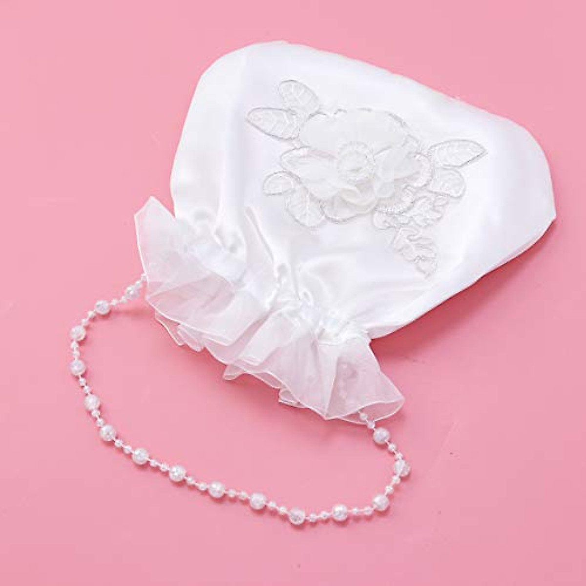 DOITOOL Satin Bridal Wedding Money Bag White Bridal Wedding Bag Satin Flower Decorated Dolly Bag Bridal Purse Handbag for Wedding