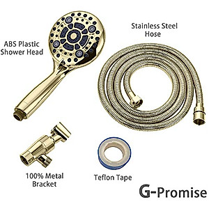 G-Promise Handheld Shower Head High Pressure 6 Spray Settings, Detachable Hand Held Showerhead 4.9" Face with Extra Long Flexible Hose and Metal Adjustable Bracket