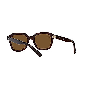Ray-Ban RB4398F Erik Low Bridge Fit Square Sunglasses, Havana/Polarized Brown, 53 mm