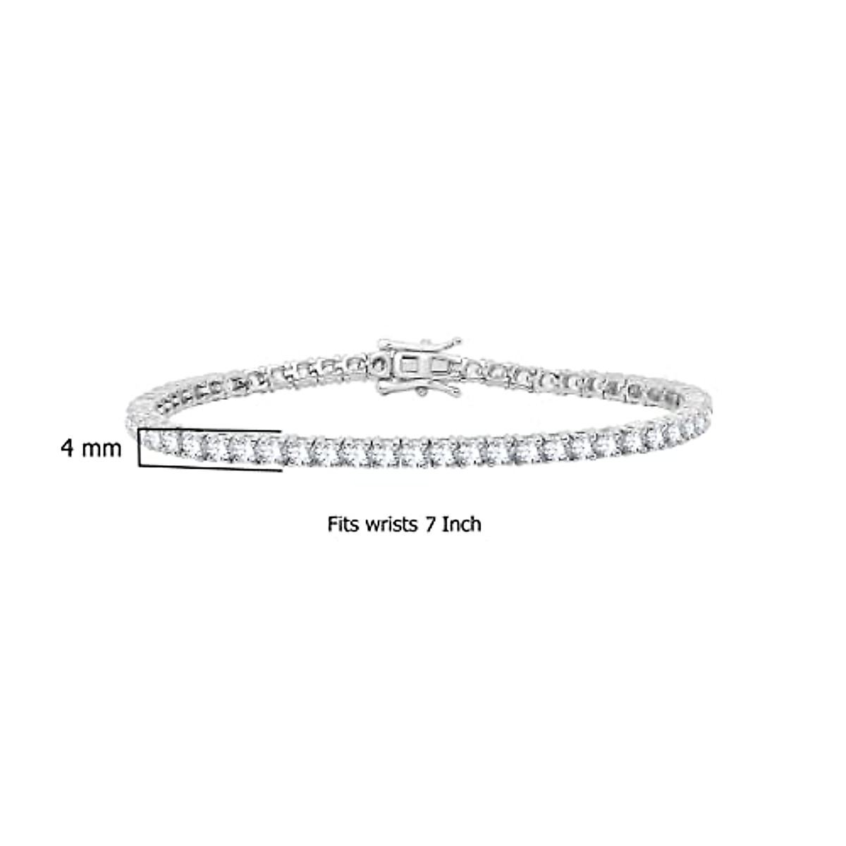 Shineadime 4MM Round Cut Cubic Zirconia Tennis Bracelet For Women 14K White Gold Over 925 Sterling Silver Size-7" Inch Bracelet (Clarity- VVS1, D-Color)