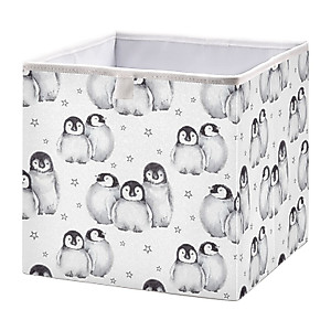 Emelivor Cute Baby Penguins Cube Storage Bin Foldable Storage Cubes Waterproof Toy Basket for Cube Organizer Bins for Nursery Kids Closet Shelf Playroom Office Book - 15.75x10.63x6.96 IN