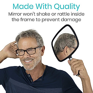 Vive Hand Mirror - Handheld Mirror with Handle - Extra Large Travel Portable Design - Makeup Mirror, Hair, Bathroom, Shaving, Barber - Vanity for Women, Men with Paddle Handle - Black Plastic Tool