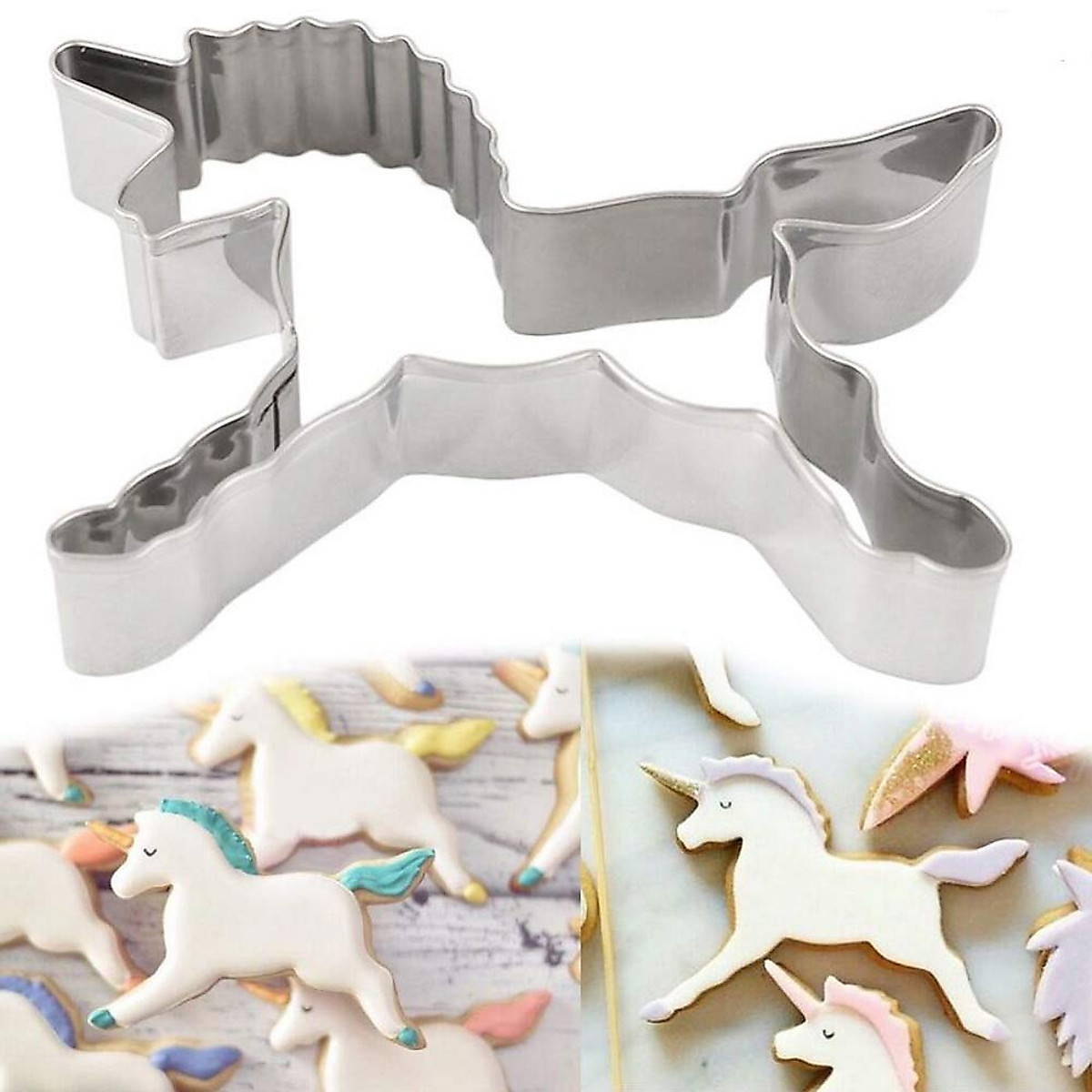 Zavaca 3 Pieces Unicorn Cookie Cutters, Stainless Steel Unicorn Biscuit Cutter, Unicorn Head, Rainbow for DIY Baking