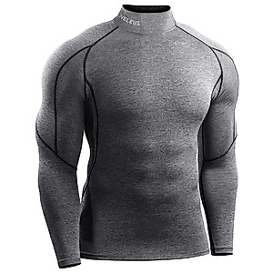 NELEUS Men's Compression Shirts Dry Fit Long Sleeve Mock Neck Shirts,3 Pack,5059,Black/Grey/Navy Blue,US S,EU M
