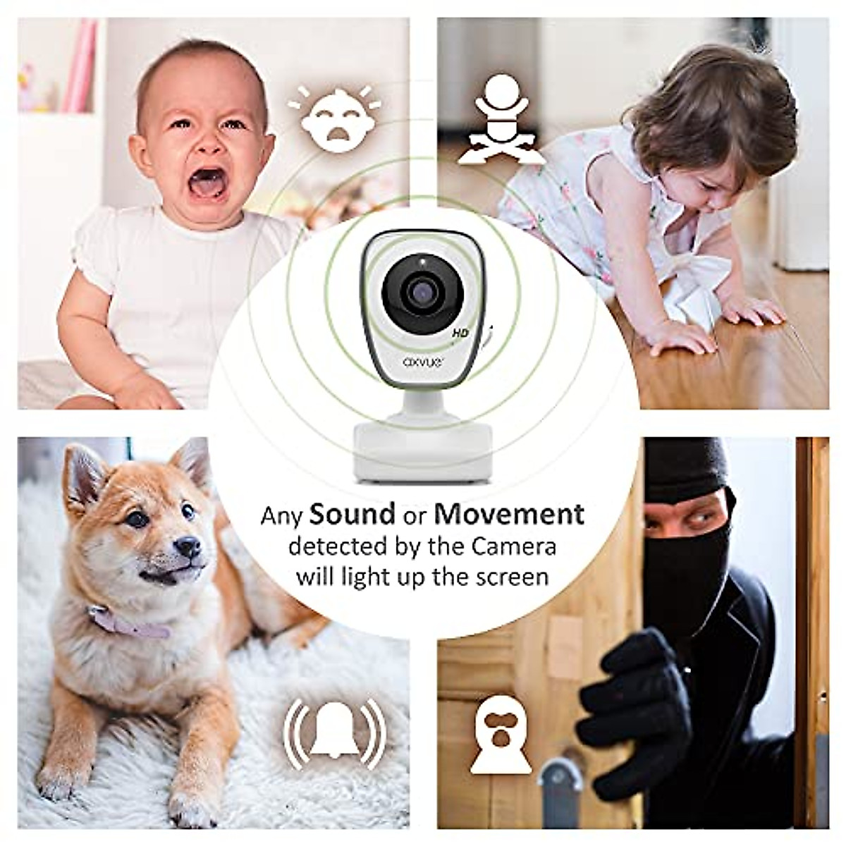 Axvue HD Video Baby Monitor, 720P HD Image Quality, 5.0" IPS Screen Monitor & 2 Camera, Range up to 1000ft, 24 Hour Battery Life, 2-Way Talk, Split Screen, Night Vision, Temperature Monitor, No WiFi.