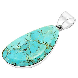 Turquoise Pendant Necklace 20" Sterling Silver 925 Genuine Gemstones (Turquoise)