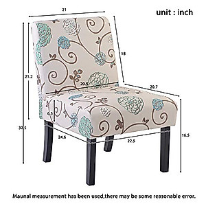 LZ LEISURE ZONE Urban Stylish Fabric Accent Dining Chairs Sofa Side Chairs Upholstered Armchair with Wood Legs Home Furniture (Floral)