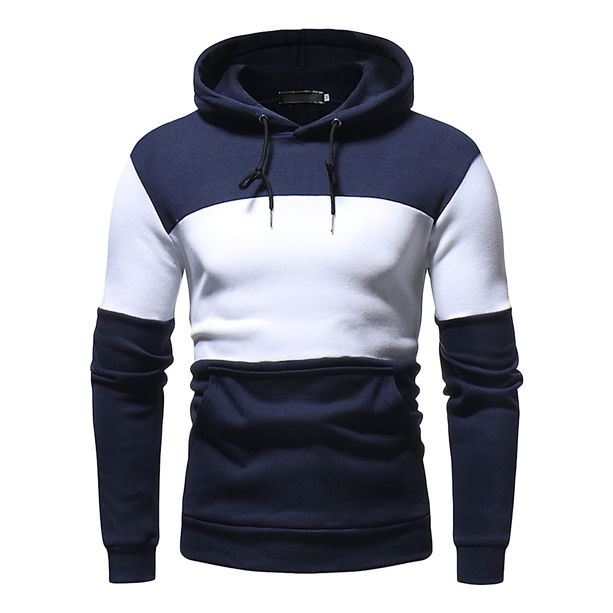 Maiyifu-GJ Men's Patchwork Slim Fit Hoodies Color Block Sport Hooded Sweatshirt Long Sleeve Contrast Color Pullover Hoodie (Dark Blue,4X-Large)