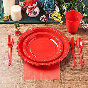 175-Piece Red Dinnerware Set - Includes Plates, Cups, Napkins, Cutlery - Disposable Party Supplies