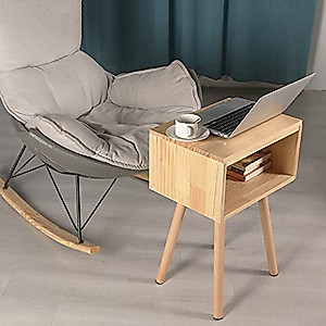 exilot Solid Wood Nightstand Mid-Century Modern Bedside Table Minimalist and Practical End Side Table, Natural Wood Color.
