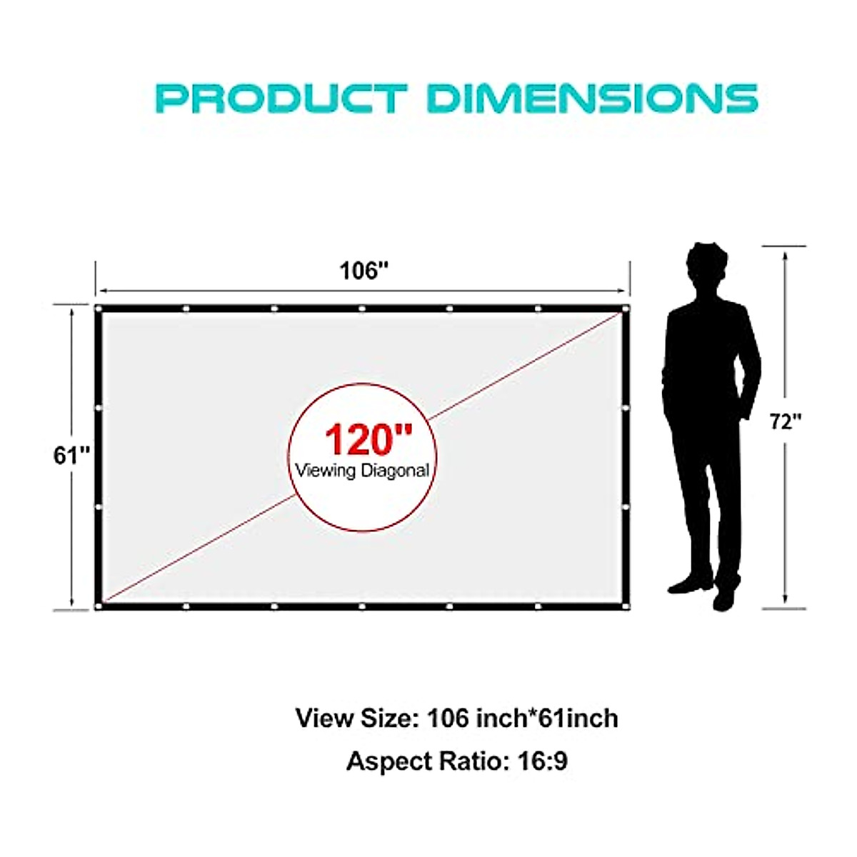 Projection Screen 120 inch, Washable Projector Screen 16:9 Foldable Anti-Crease Portable Projector Movies Screen for Home Theater Outdoor Indoor Support Double Sided Projection