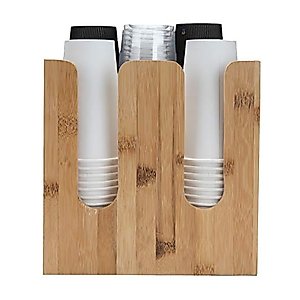 Mind Reader Square, Multi-Section Organizer for Stacked Hot or Cold Disposable Cups, Lids, Condiment Holder, Bamboo, 4 Compartments, Brown