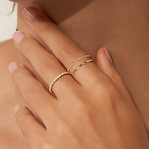 Moodear Thin 14k Gold Plated Thumb Ring Set for Women - Dainty Non Tarnish Rings Size 7