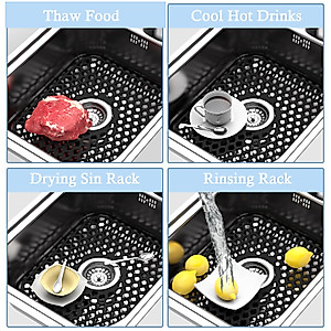 BEHOK 2 Pack Silicone Sink Protectors for Kitchen Sink, Bathroom Sink, 13.58"x 11.6" Heat-resistant Sink Mat, Non-Slip and Durable Sink Protector Silicone, Center Drain, Black