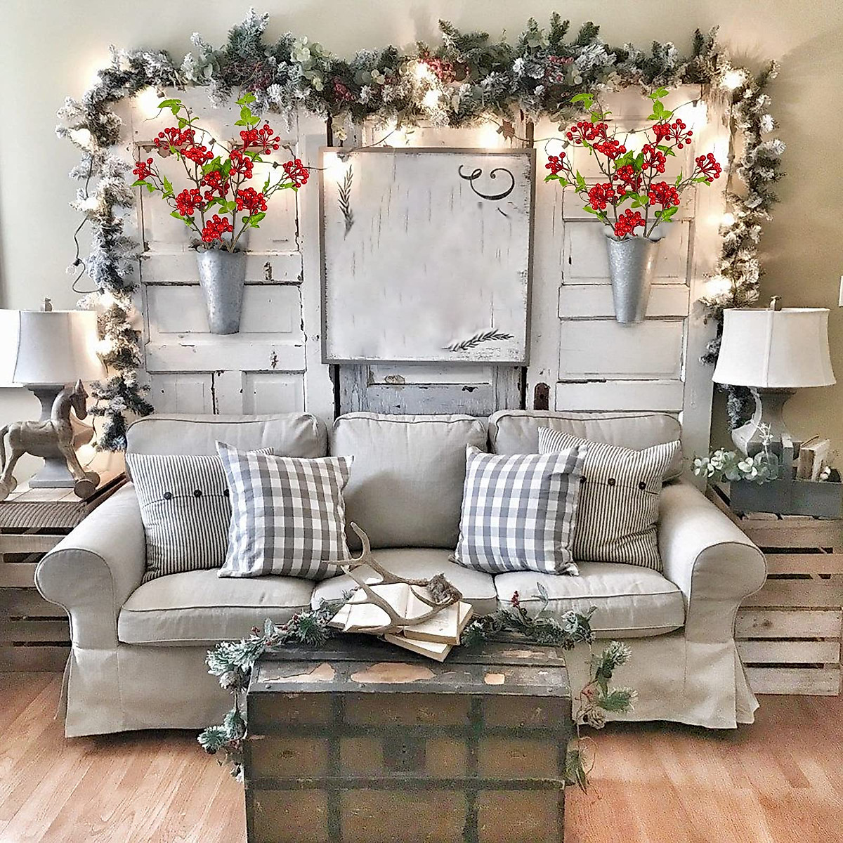 Phliofd 2 Pack Christmas Red Berries Picks 32in Red Berry Stems Christmas Decoration Red Christmas Ornaments for Home Kitchen Outdoor Garden Wedding Party Holiday Decor