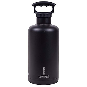 Fifty/Fifty Growler, Double Wall Vacuum Insulated Water Bottle, Stainless Steel, 3 Finger Cap w/ Standard Top, Black, 64oz/1.9L, V65001BK0
