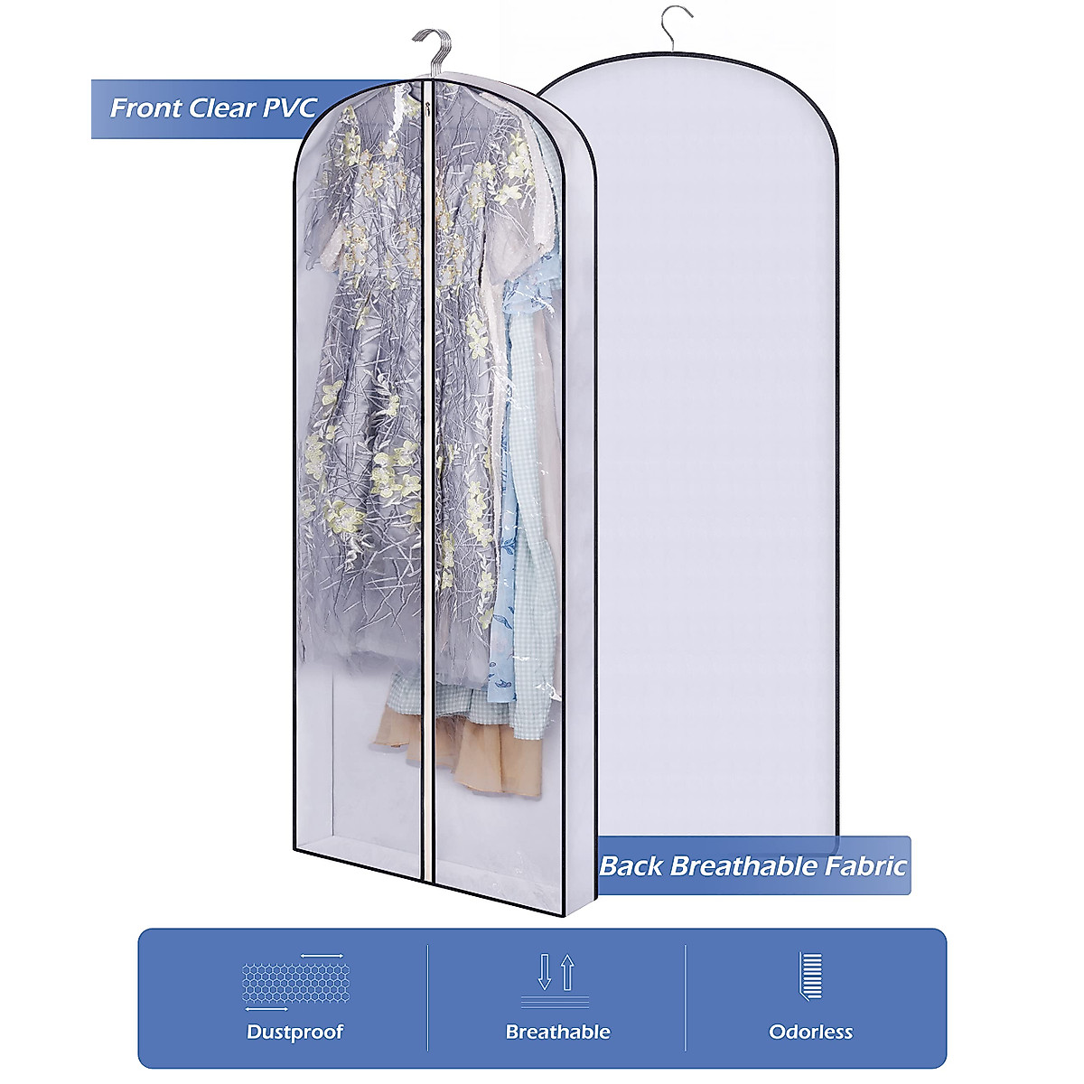 SLEEPING LAMB 60" Gusseted Garment Bags for Closet Storage Clear Dress Bag Hanging Clothes Storage for Long Gowns, Coats, Sweaters, 2 Packs