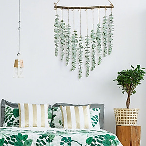 Bestjing Artificial Eucalyptus Wall Hanging Decor - Fake Eucalyptus Leaves Greenery Vines Wall Hanging Plants - Farmhouse Rustic Boho Decor for Bathroom Bedroom Livingroom Decorations