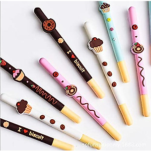 Angelastore Stationery Cute Biscuit Gel Pen School Office Kawaii Supply Novelty Creative Choclate Sweet cake lovely funny Donuts fruit,5pcs (black ink color), 0.5mm